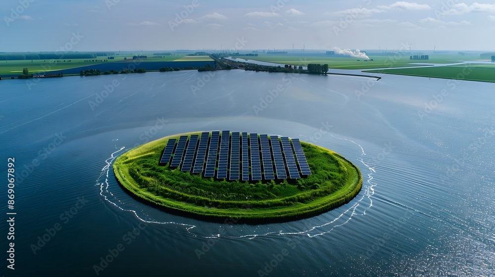 Aerial panorama from a solar Panel Farm with unique design in a form of ...