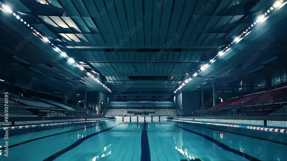 Empty Olympic swimming pool during a competition day, showcasing ...