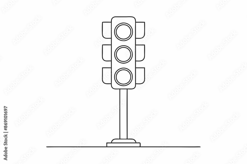 Minimalist white outline of traffic light on pure white background ...