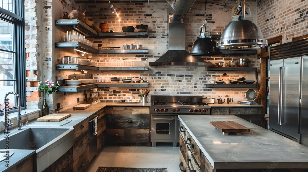 Industrial Kitchen: Utilitarian design with raw, unfinished materials ...