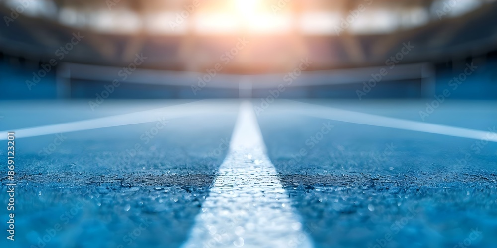 Closeup of a tennis court at a tournament stadium during a match ...