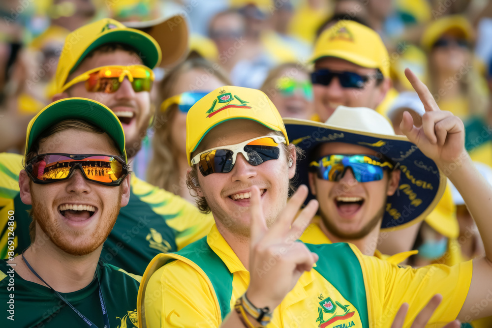 Energetic Celebration by Australian Cricket Enthusiasts. A spirited ...
