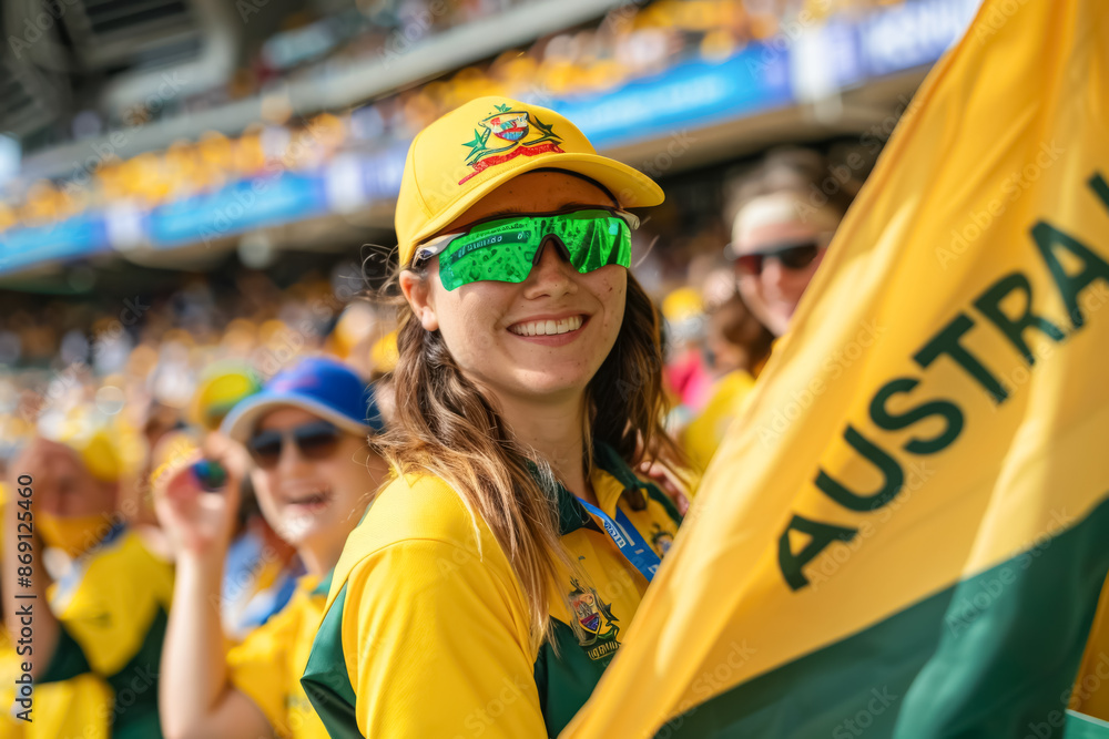 Energetic Celebration by Australian Cricket Enthusiasts. A spirited ...