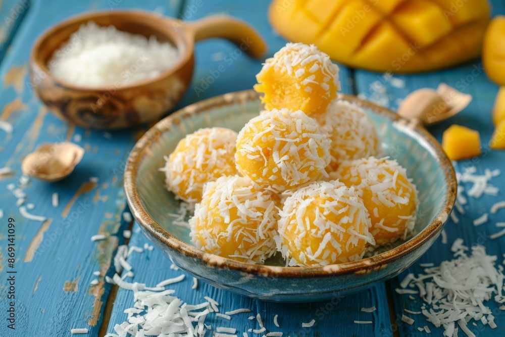 Mango Coconut Ladoo – sweet balls made of mango puree, desiccated ...