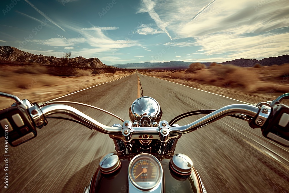 Beautiful shot of the view from behind the handlebar and front chrome ...