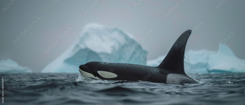 Majestic Orca Whale Swimming near Massive Iceberg with Dorsal Fin in 8K ...