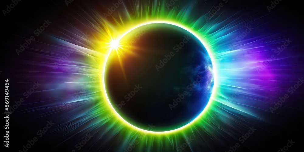 Solar eclipse overlay effect with neon blue, yellow, green, purple ...