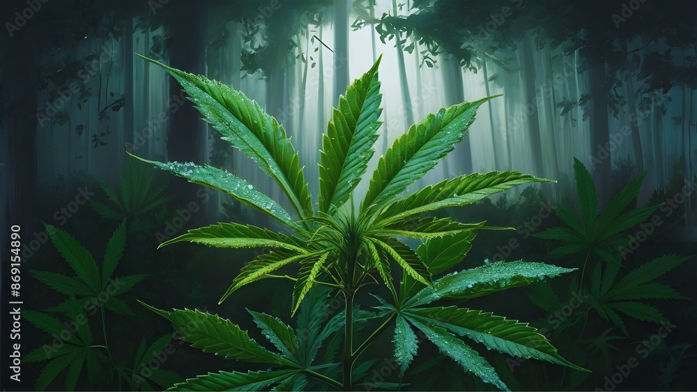 Cannabis mildew disease, cannabis leaf on green, Powdery mildew is a ...