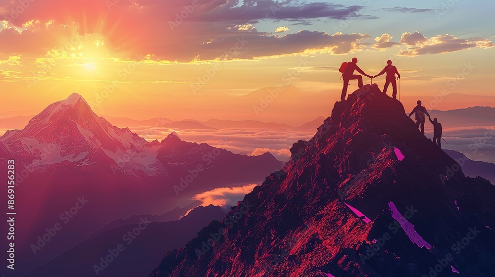 Climbers are seen helping each other as they reach the summit of a ...