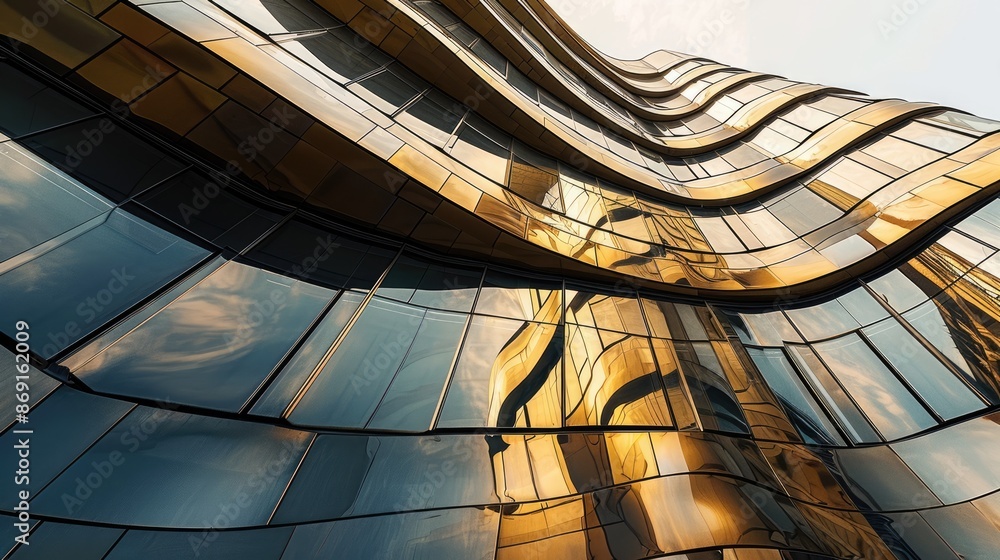 The highrise curved reflective architecture under the brightest clear ...