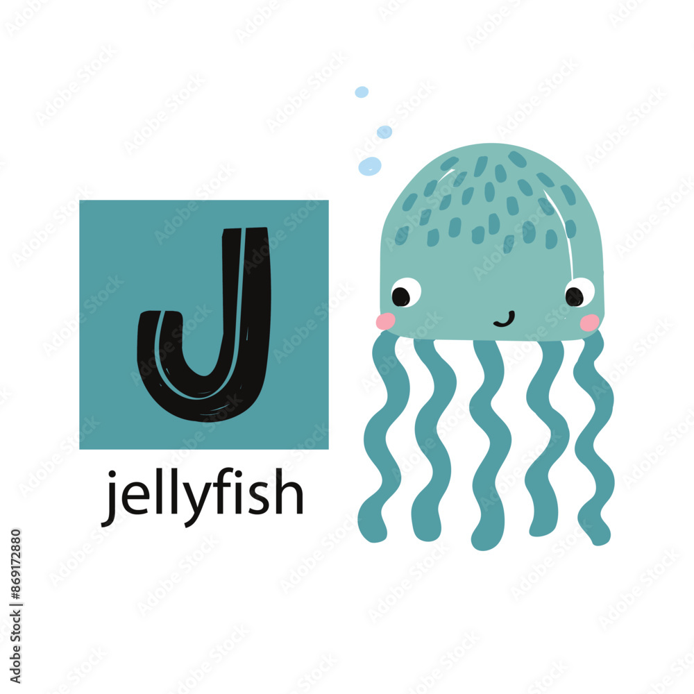 Animal alphabet letters. Cute baby animal letter J with jellyfish ...