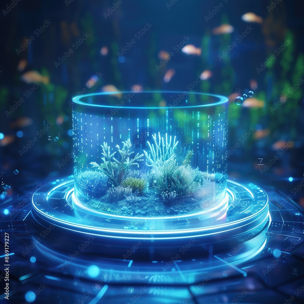 Virtual ocean cleanup, holographic marine life protection, sustainable ...