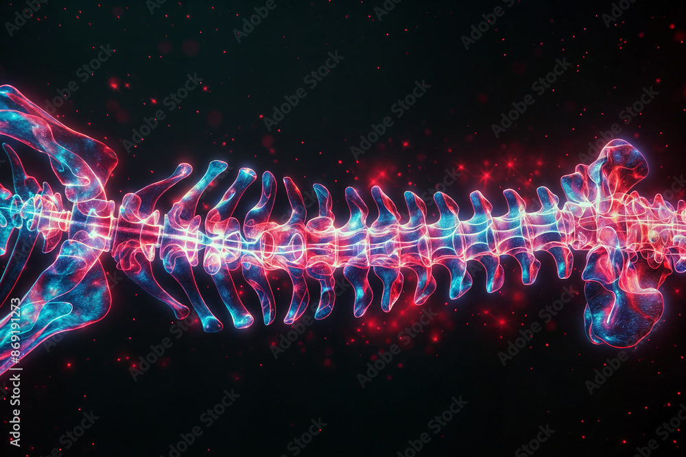 3D rendered illustration of human spine in red and blue colors ...