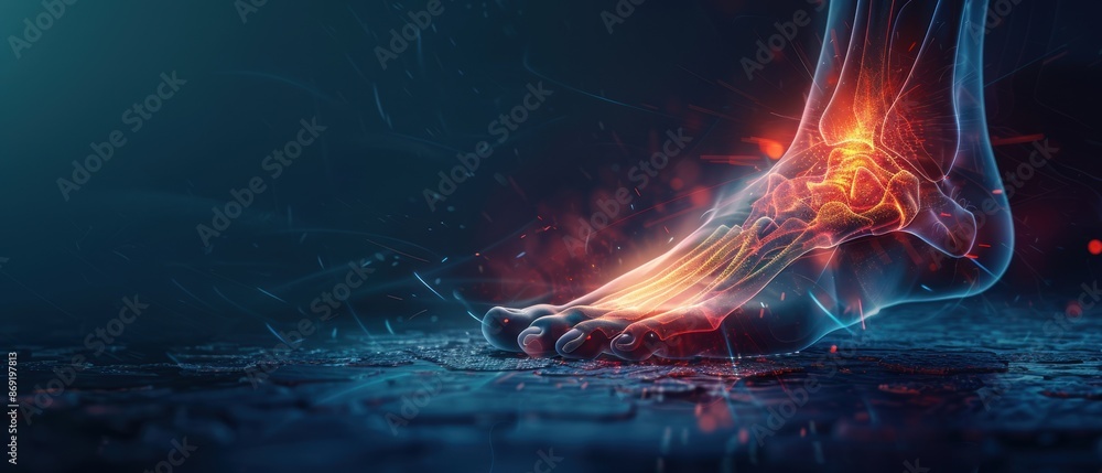 Depiction of foot pain with a highlighted red area and jagged lines ...