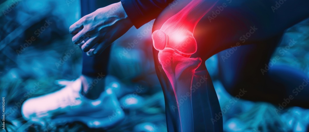 Visual of joint pain with highlighted red areas around the knees and ...