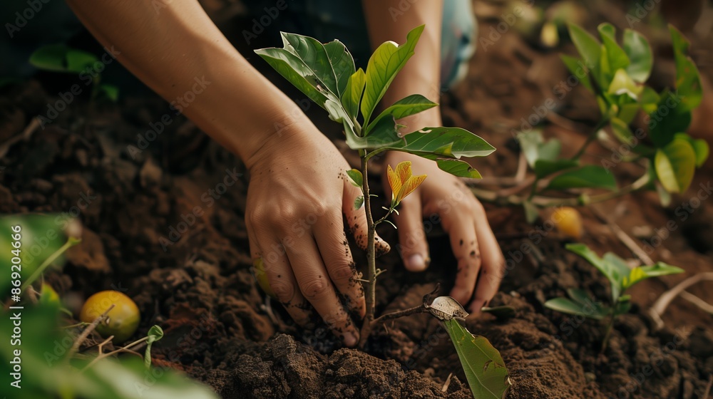 Hands planting a tree, highlighting our profound connection and shared ...
