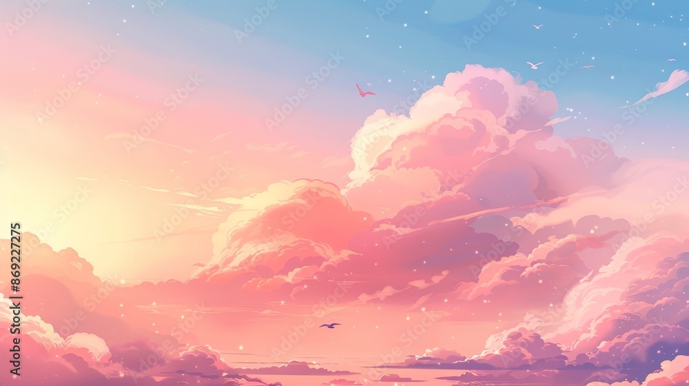 Cloudy sky background with rainbow gradient colors. Modern cartoon ...