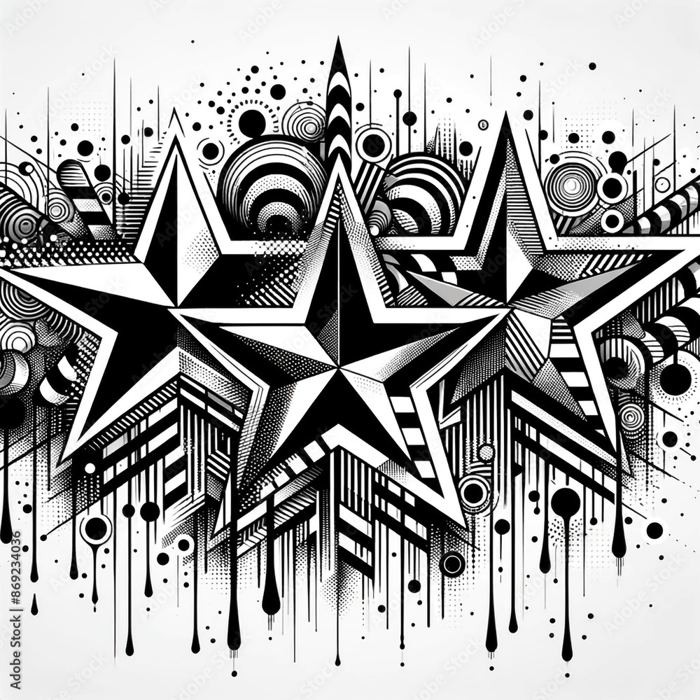 Op Art Pointillism Stars - An artistic black and white composition ...