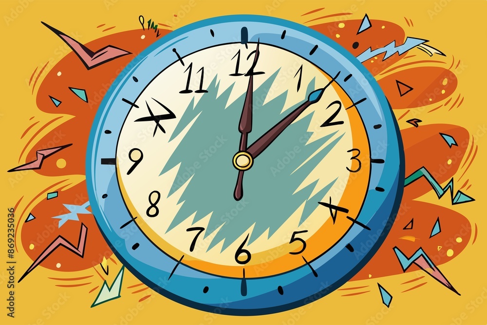 Analog Clock Face With Scribbled Messages And Fragmented Numbers