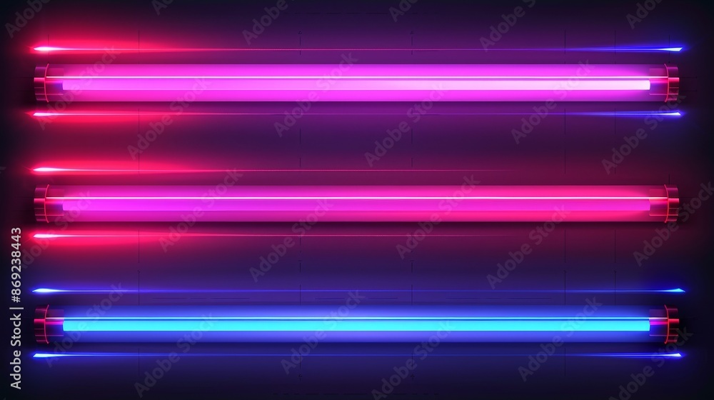 LED tubes and stripes with neon colored lights. Realistic modern ...
