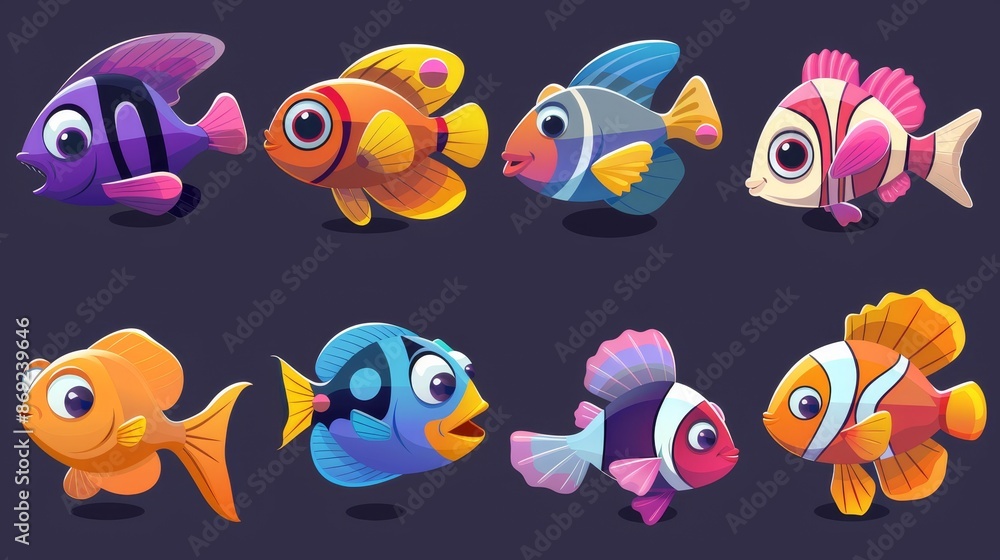 This collection of cute modern cartoon fish is perfect for an aquarium ...