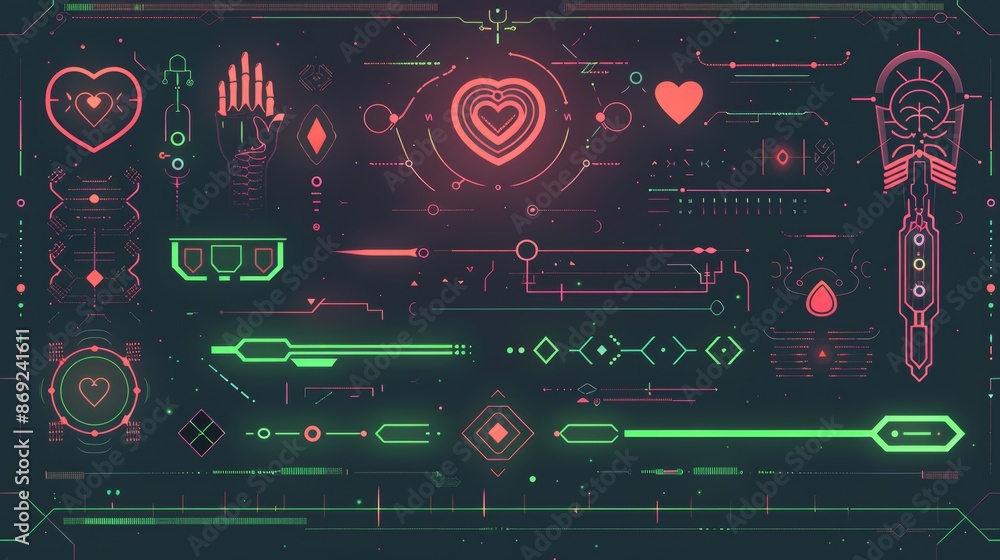 Abstract Y2K grid geometric forms, symbols, and shapes for retro ...