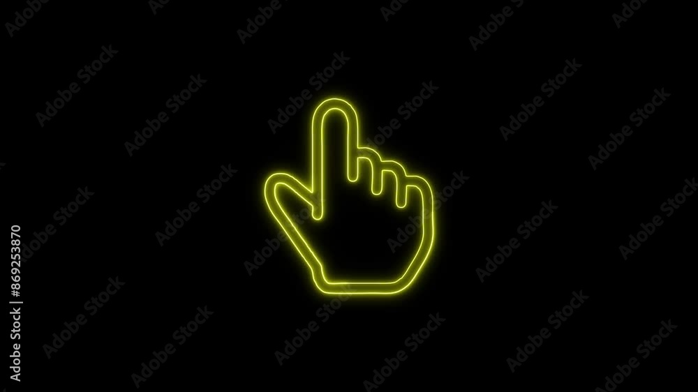 Glowing Neon Cursor Hand Icon - Animated Linear Symbol, Isolated on ...