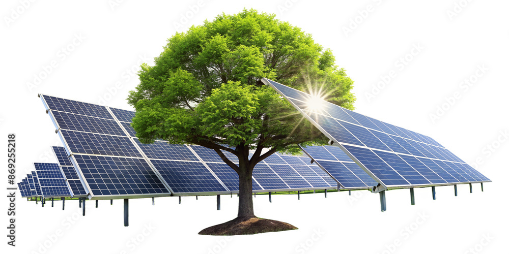 Solar Panels Integrated with Natural Environment, Clean Energy on a ...
