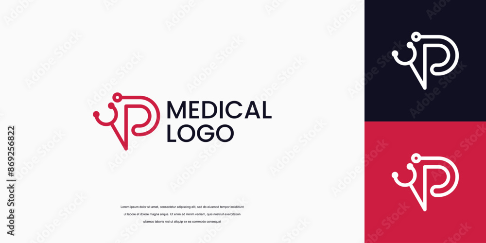 letter P logo with stethoscope icon medical healthcare logo Stock ...