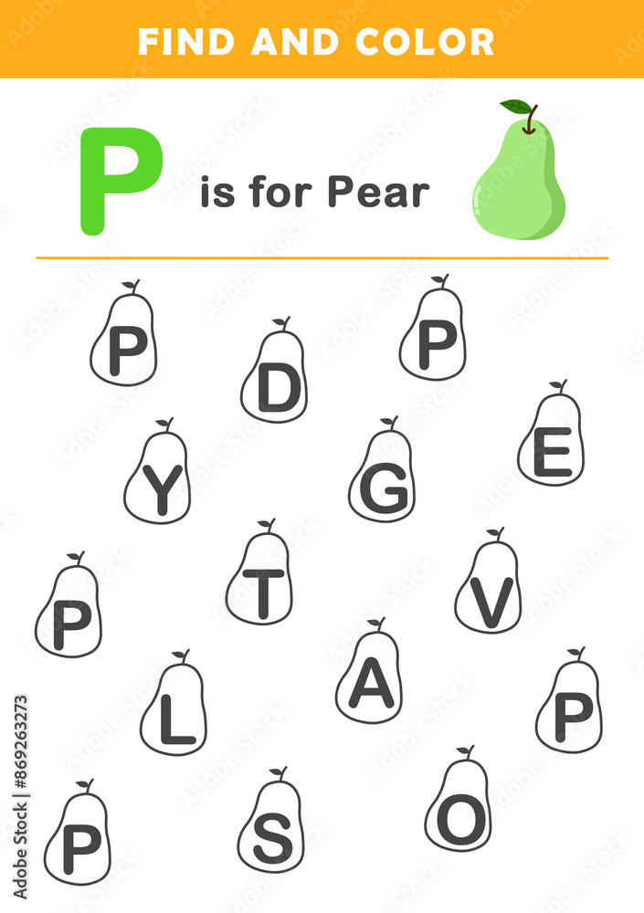 Kindergarten Letter P Find and Color worksheet. Spot and Color the ...