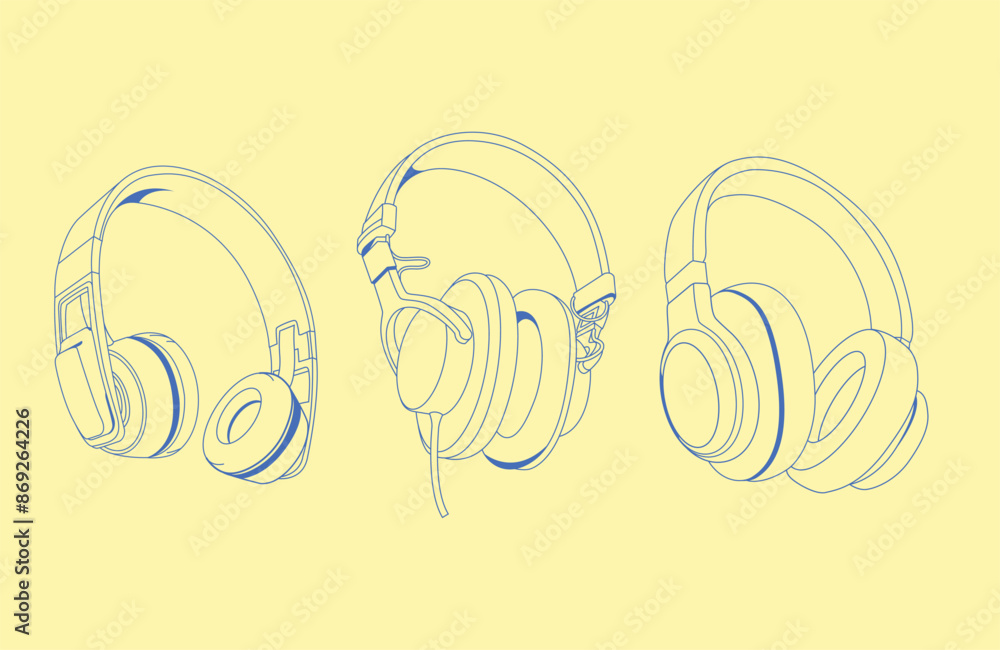 Vector diagram of headphones on a light background. Technical ...