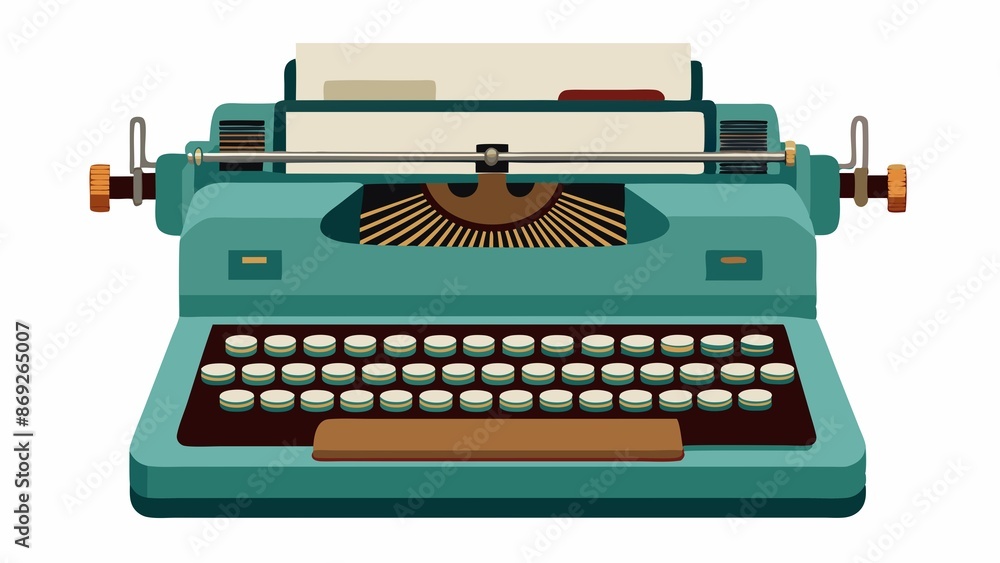 ภาพประกอบสต็อก Vintage typewriter on clean white background with blank ...