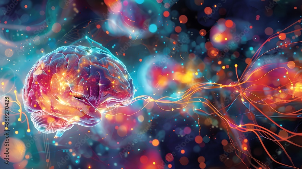 Neurotransmitters as colorful sparks igniting connections between brain ...