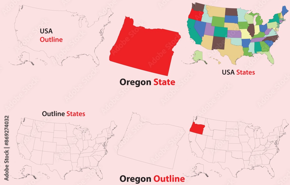 Oregon map vector of usa, Oregon line map, Oregon with city map, Oregon ...