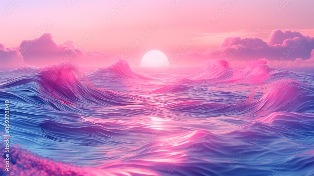 Vaporwave outrun design with pink and blue gradients, depicting a ...