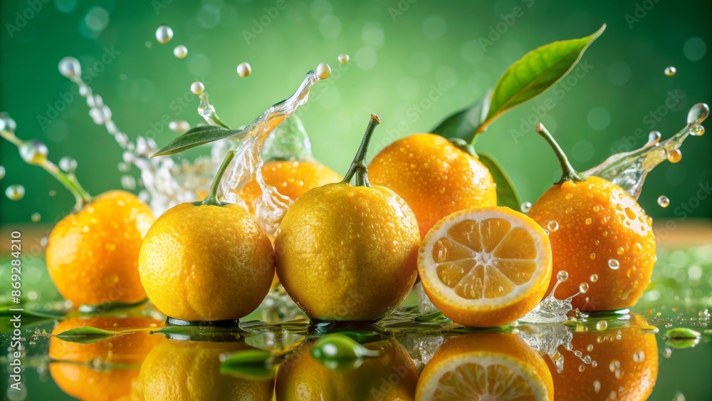 Freshly squeezed calamansi fruit with vibrant yellow pulp and peel ...