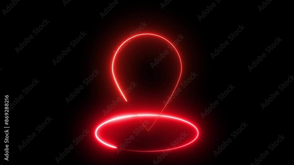 Neon light glowing red color location animation icon GPS, map tracker ...