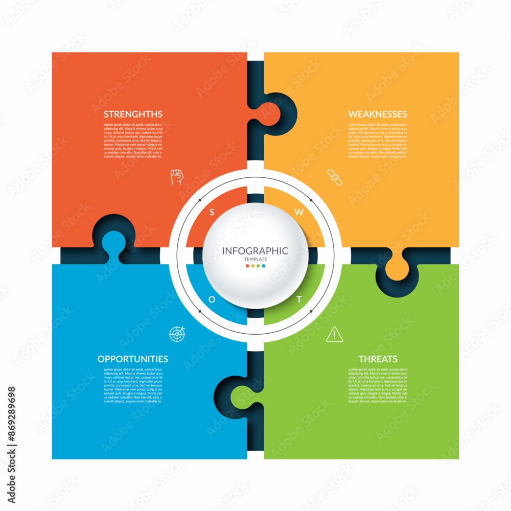 Infographic puzzle template with 4 steps, parts. Cycle diagram or chart ...