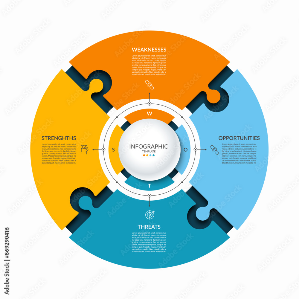 Infographic puzzle template with 4 steps, parts. Cycle diagram or chart ...