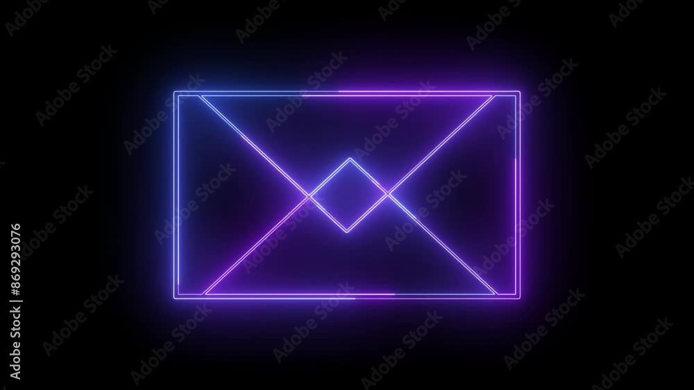 Neon Purple color light glowing email box animation icon mail envelope ...