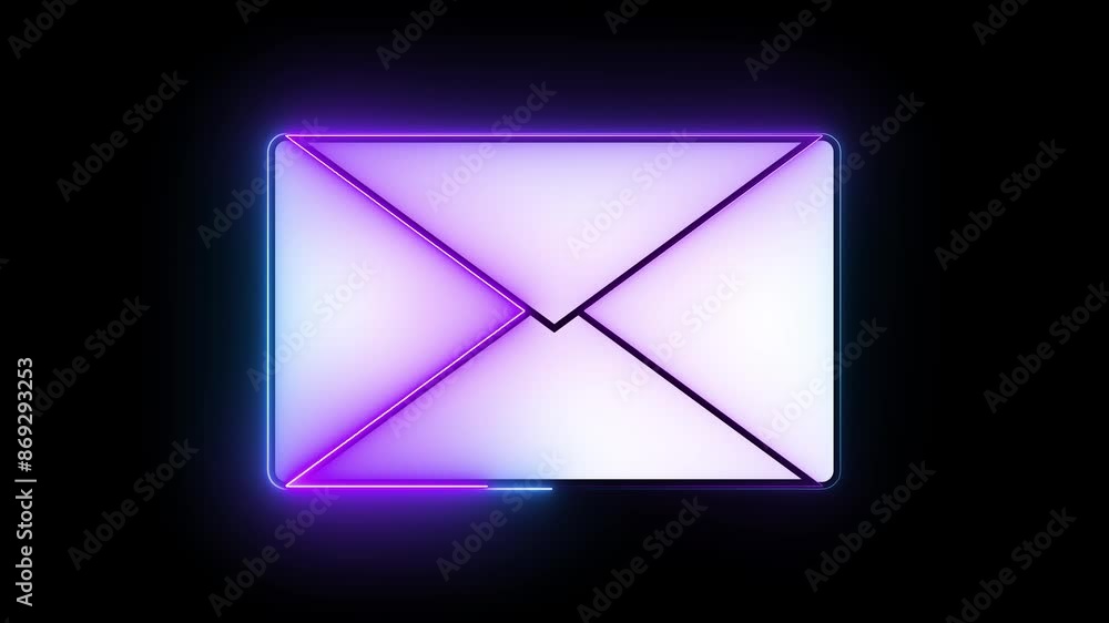 Neon Blue purple color light glowing email box animation icon mail ...