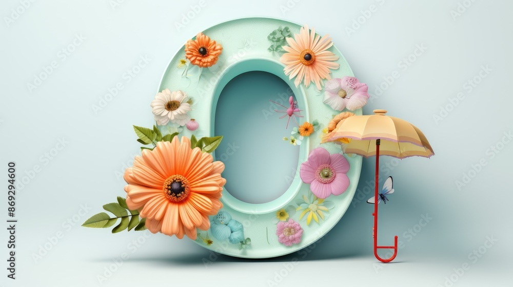 3D lettering of the English alphabet O with an umbrella Stock ...