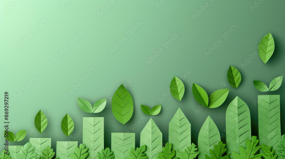 Financial chart with leaves representing sustainable investment and ...