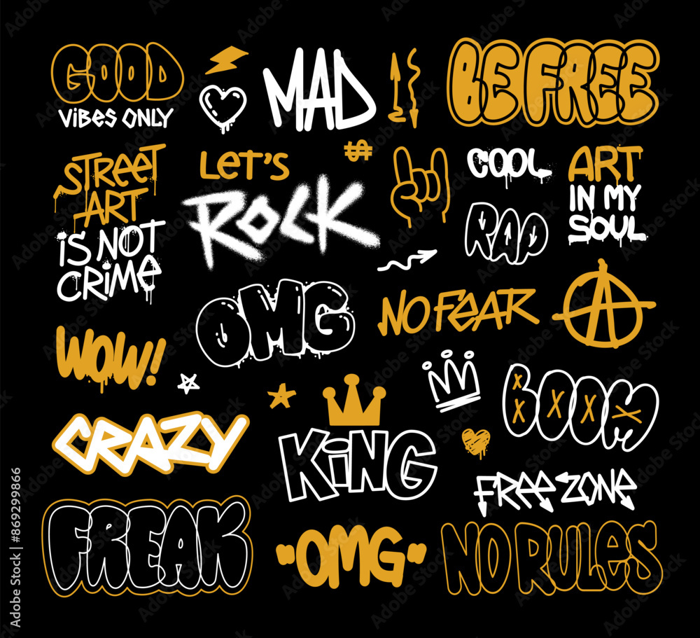 Graffiti Street Art grunge elements, quotes and words for print design ...