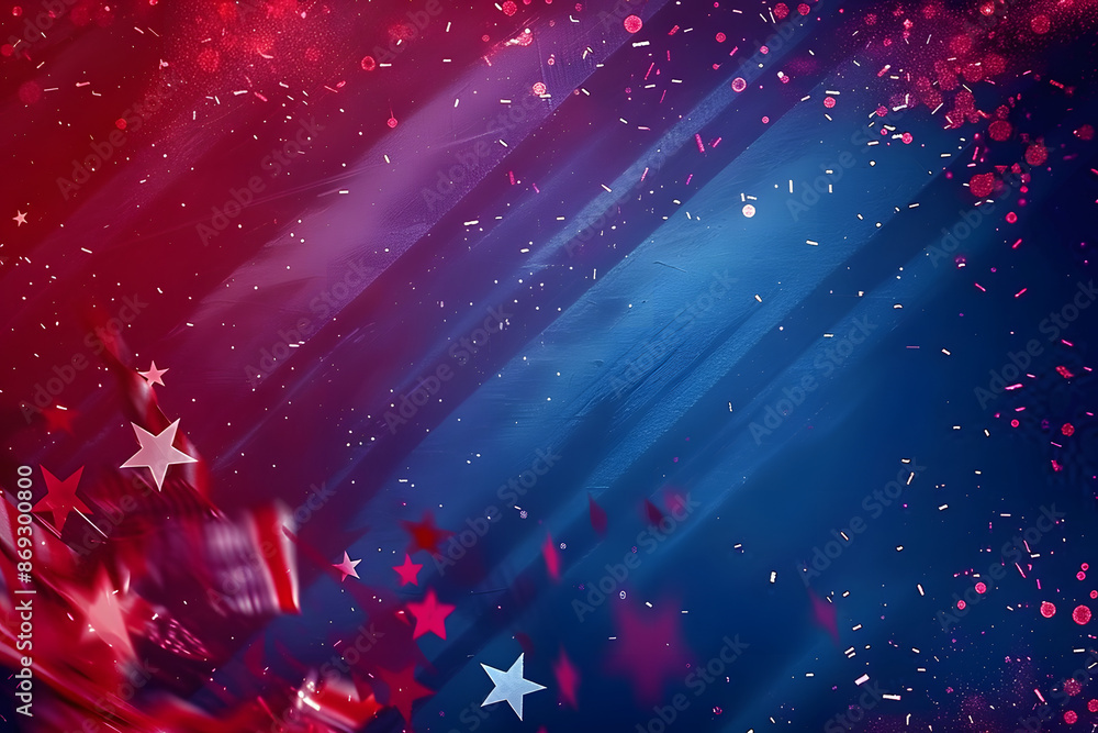 Blue and red background with stars, red banner USA flag design for ...