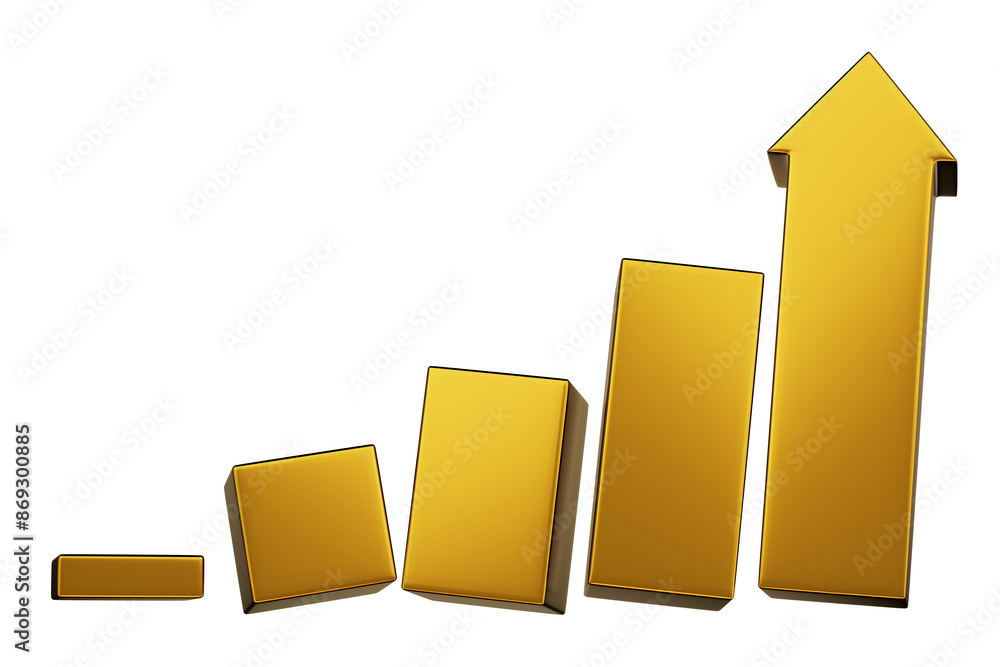3D Photo Gold bar graph chart on transparent background Financial and ...