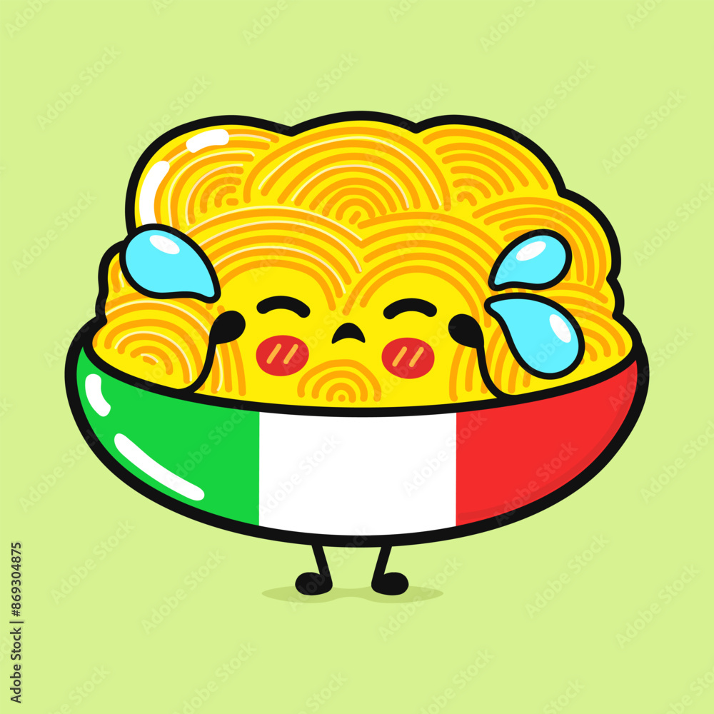 Crying Plate of Spaghetti character. Vector hand drawn cartoon kawaii ...