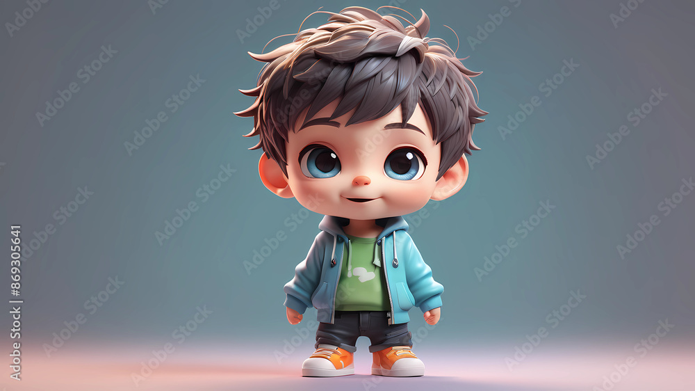 4d photographic image of full body image of a cute little chibi boy ...