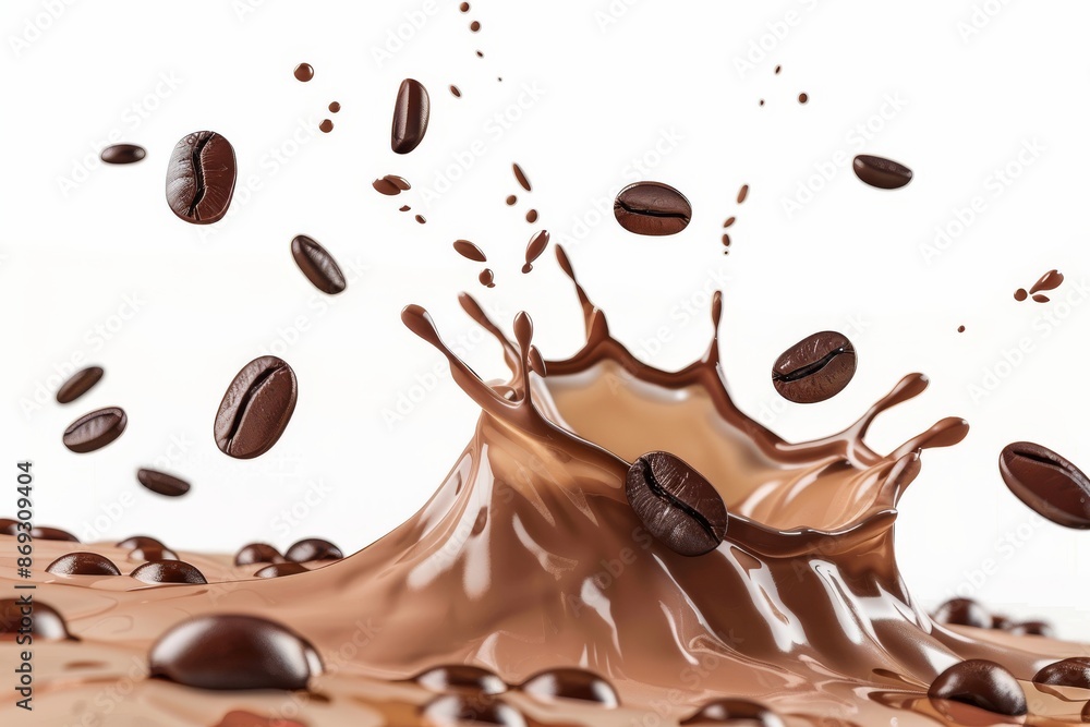 Milk Brown Coffee liquid splash splashes and little bubbles floating in ...