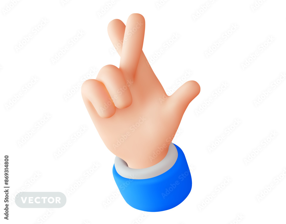 Vector illustration of cross finger for good luck hand gesture on white ...